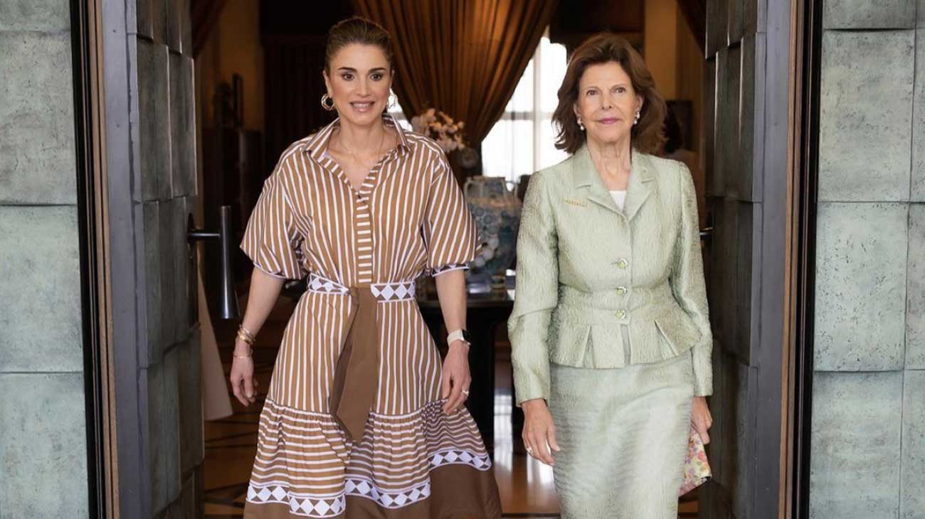 La reine Silvia retrouve la reine Rania lors de son voyage en Jordanie pour Mentor Arabia