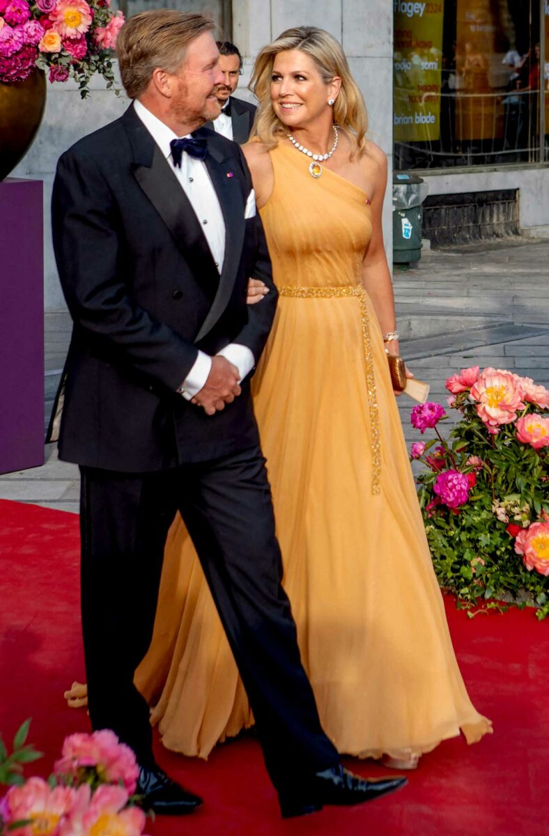 La reine Máxima dans une robe déesse à côté de la reine Mathilde et sa ...