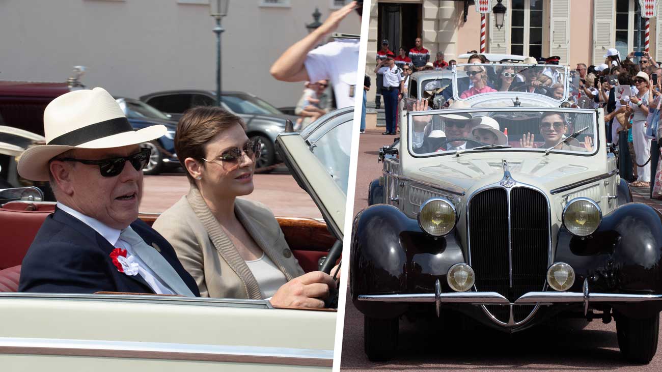Albert II, Caroline et Stéphanie défilent à bord de voitures anciennes dans les rues de Monaco ...