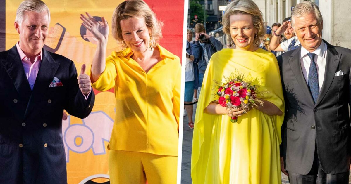 La reine Mathilde porte deux tenues jaunes et belges en prélude à la ...