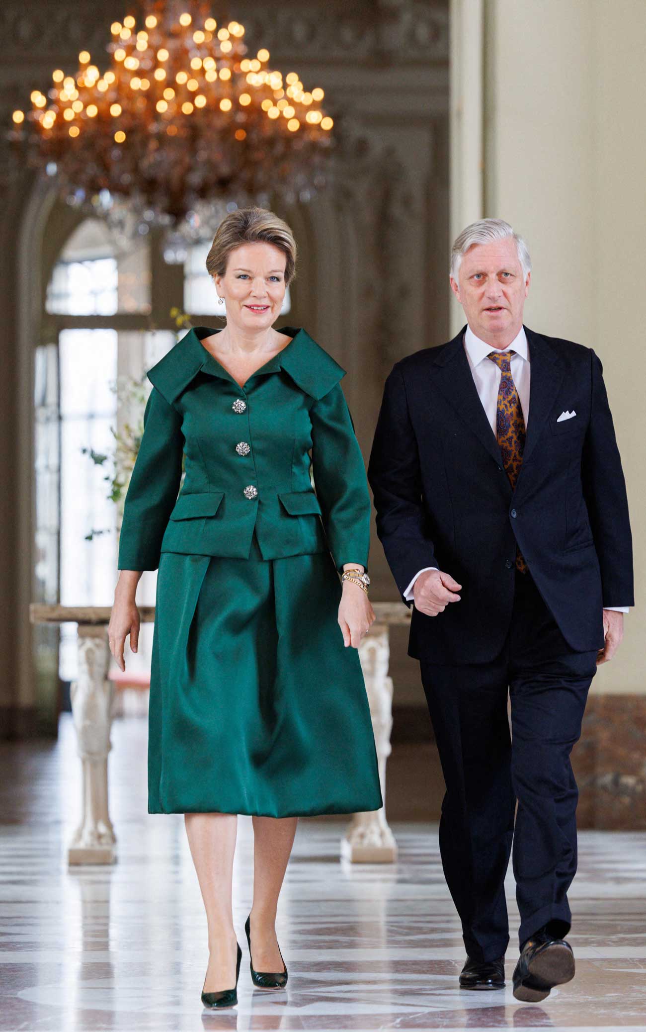 La reine Mathilde en vert pour sa troisième réception de Nouvel An au ...