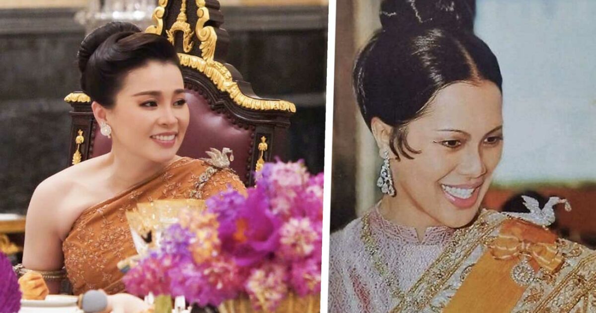La reine Suthida porte un cygne Fabergé de sa belle-mère pour la première fois