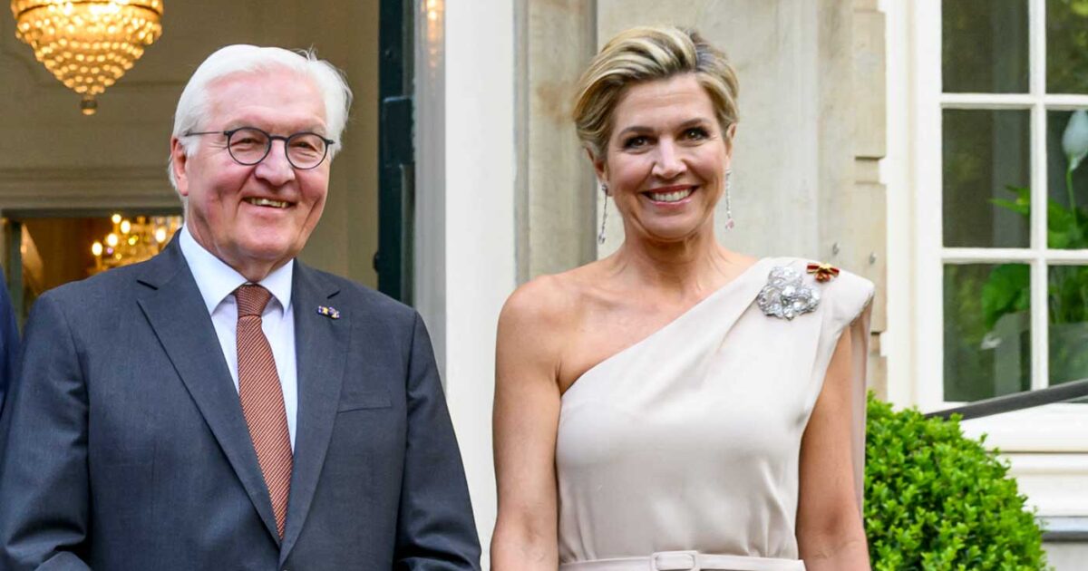 La reine Máxima porte sa broche russe en diamants roses et une tenue ...